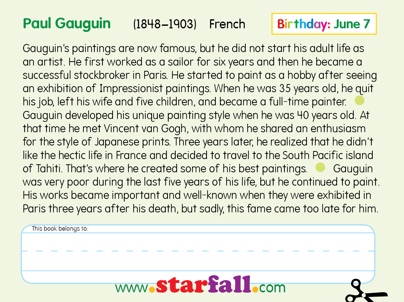 Art Books - Starfall | Parent-Teacher Center