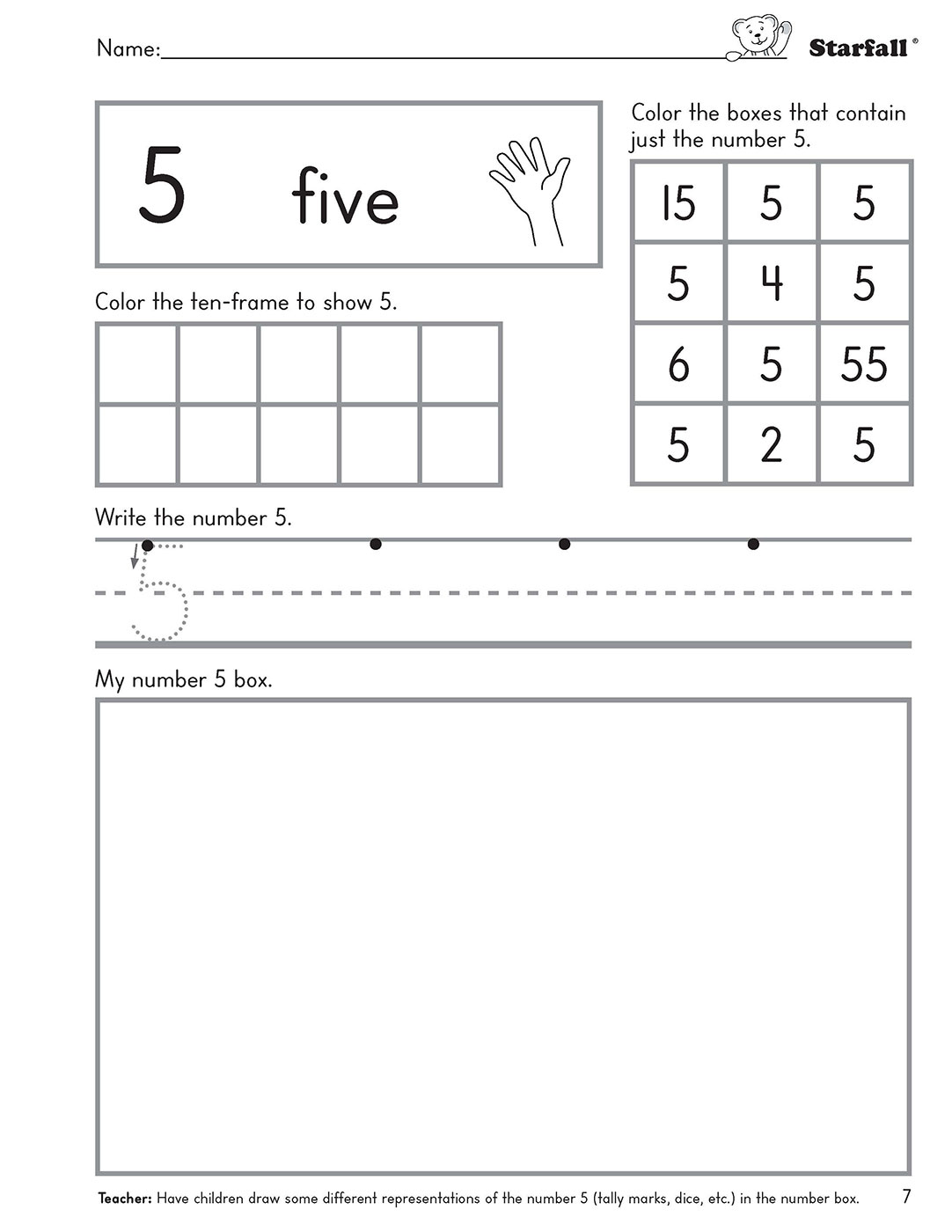 Math Workbook 1 - Starfall | Parent-Teacher Center